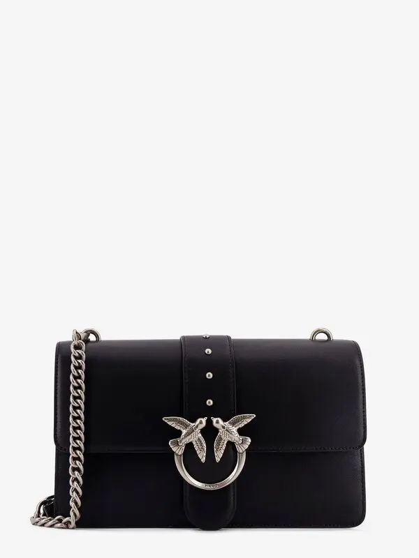 Pinko Love One Leather Shoulder Bag With Metal Detail - Black