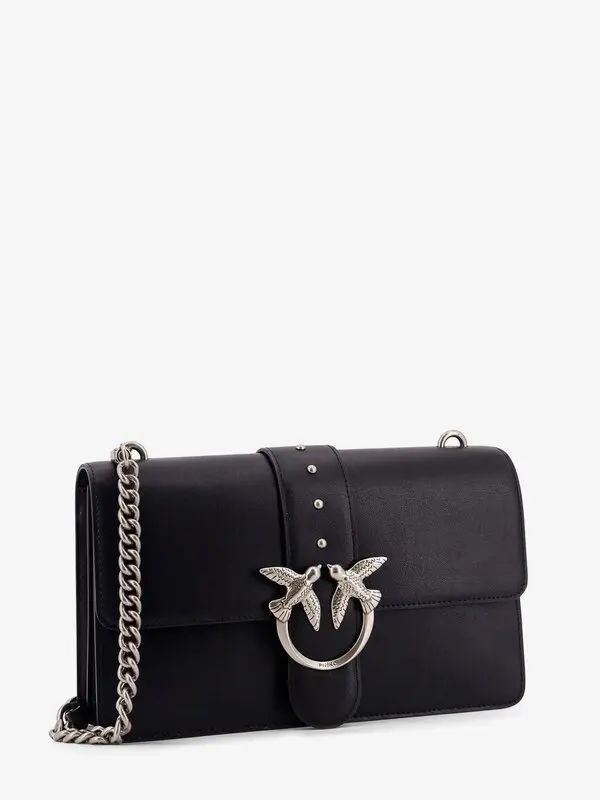 Pinko Love One Leather Shoulder Bag With Metal Detail - Black