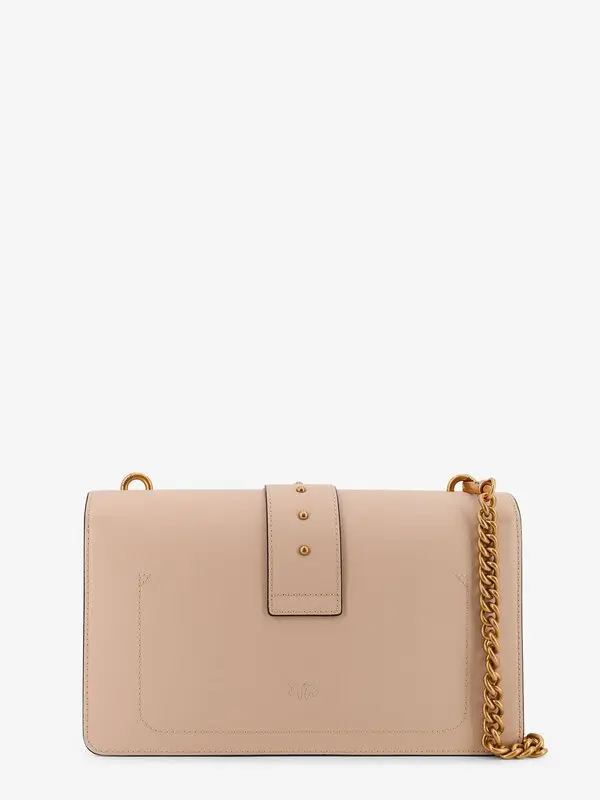 Pinko Love One Leather Shoulder Bag With Metal Detail - Beige