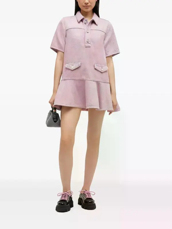 GANNI Cotton Denim Mini Dress With Ruffled Hem