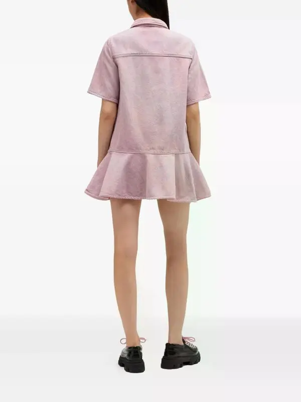 GANNI Cotton Denim Mini Dress With Ruffled Hem