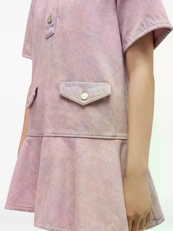GANNI Cotton Denim Mini Dress With Ruffled Hem