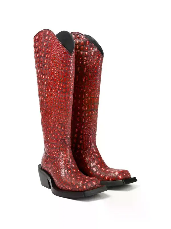 Camper Embossed Square Toe Boots