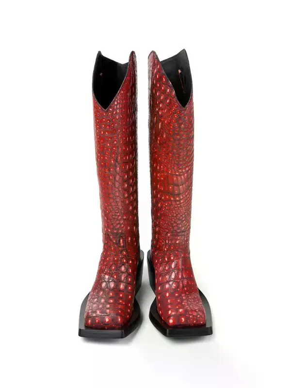 Camper Embossed Square Toe Boots