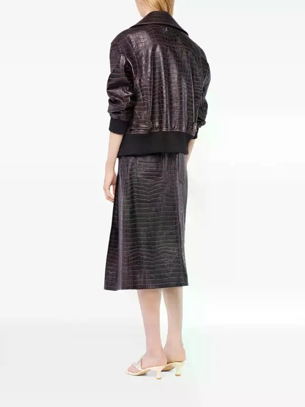 Rabanne Crocodile Effect Leather Bomber Jacket