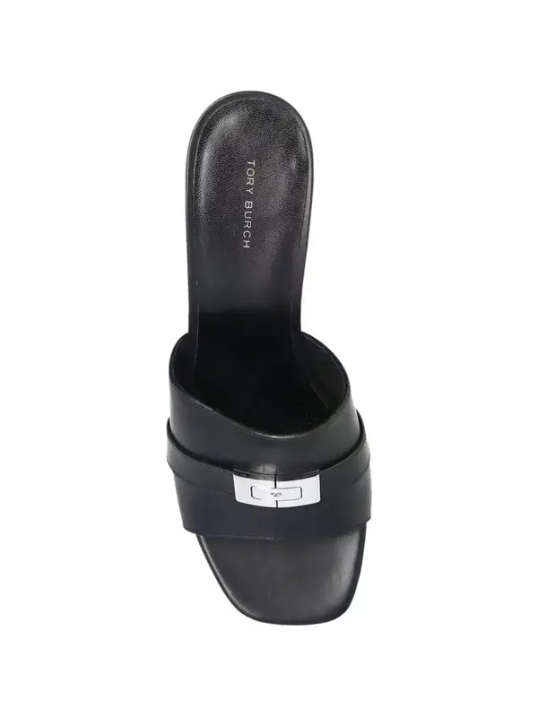 Tory Burch Leather Mules With Silver-tone Hardware - Black