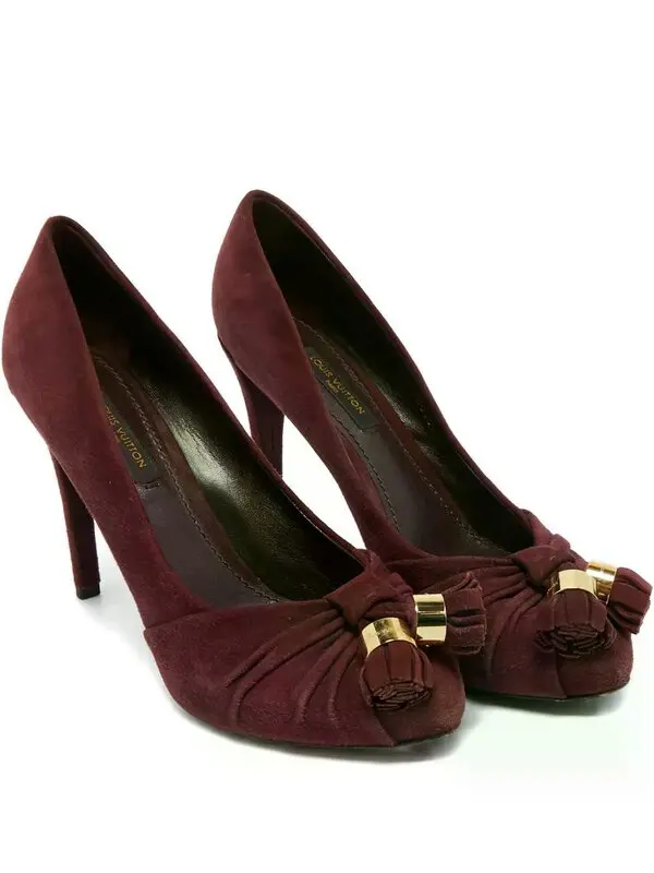 LOUIS VUITTON Burgundy Suede Tassel Platform Pumps - Red