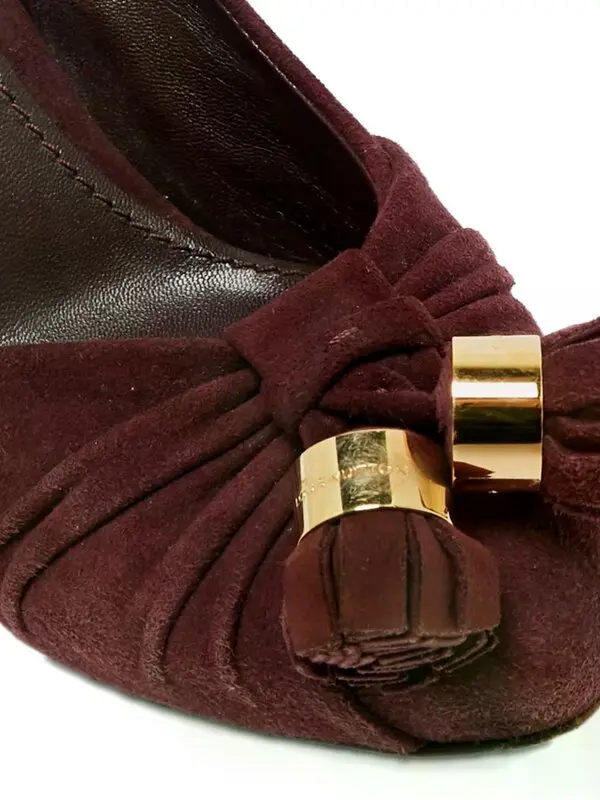LOUIS VUITTON Burgundy Suede Tassel Platform Pumps - Red