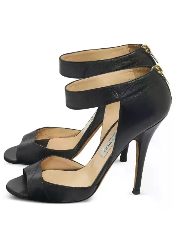JIMMY CHOO Leather Peep Toe High Heel Sandals