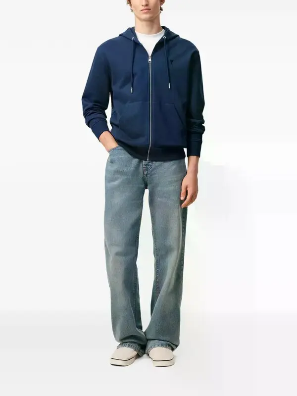 AMI Paris Cotton Loopback Hoodie - Blue