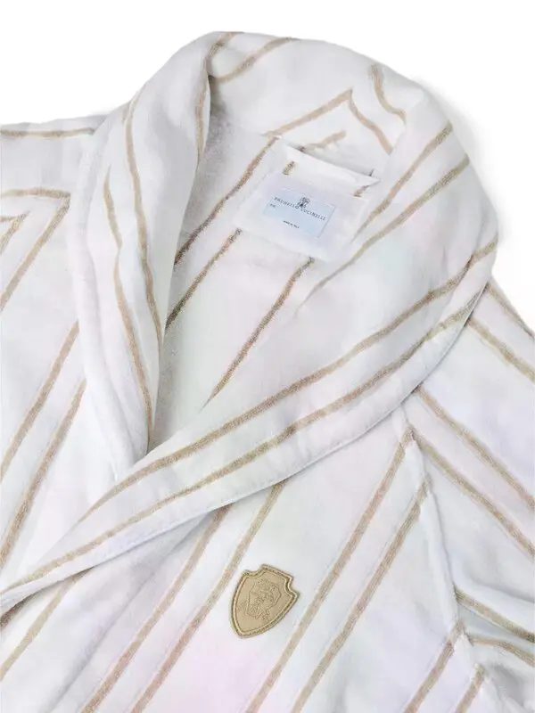 Brunello Cucinelli Striped Logo Cotton Bathrobe
