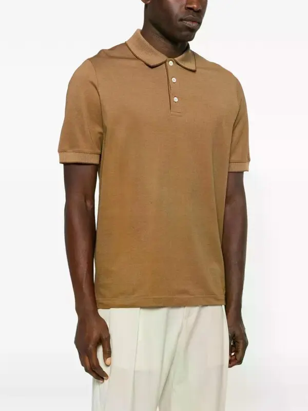 Canali Collar Trim Polo Shirt - Neutrals