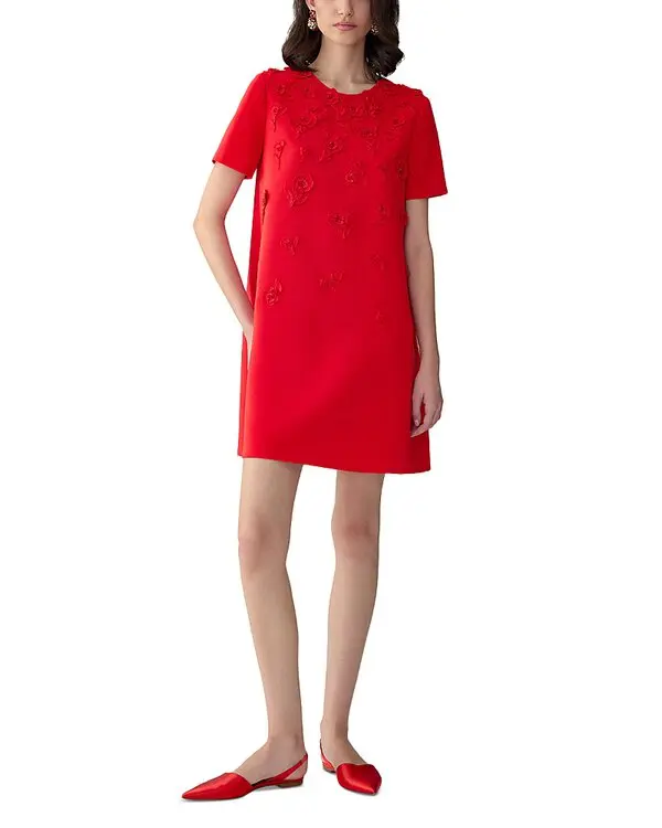Carolina Herrera 3d Floral Embellished Mini Shift Dress - Herrera Red