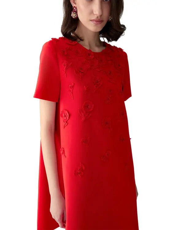 Carolina Herrera 3d Floral Embellished Mini Shift Dress - Herrera Red