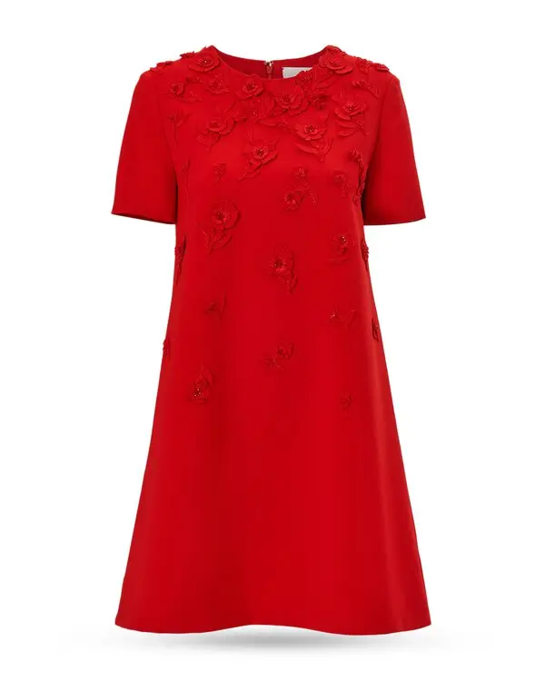 Carolina Herrera 3d Floral Embellished Mini Shift Dress - Herrera Red