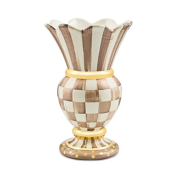 MACKENZIE-CHILDS Check Ceramic Great Vase - Mocha