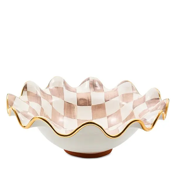 MACKENZIE-CHILDS Check Ceramic Fluted Serving Bowl - Mocha