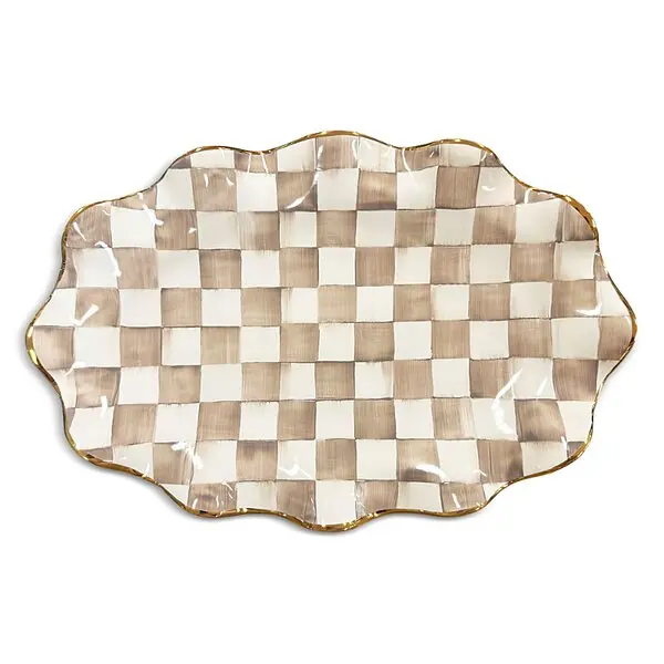 MACKENZIE-CHILDS Check Ceramic Serving Platter - Mocha