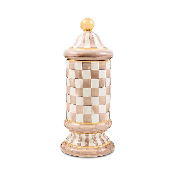 MACKENZIE-CHILDS Check Ceramic Column Canister - Mocha