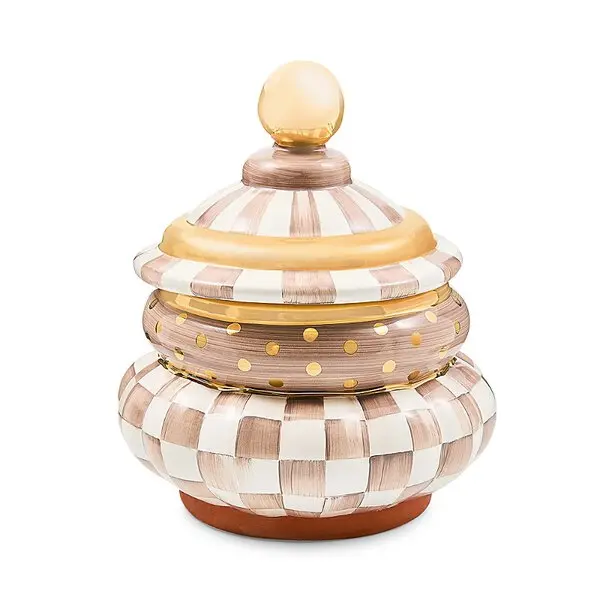 MACKENZIE-CHILDS Check Ceramic Groovy Canister - Mocha