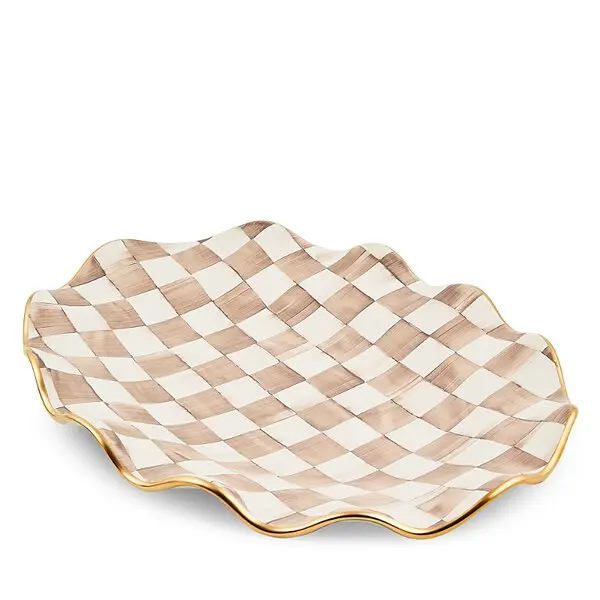 MACKENZIE-CHILDS Check Ceramic Large Serving Platter - Mocha