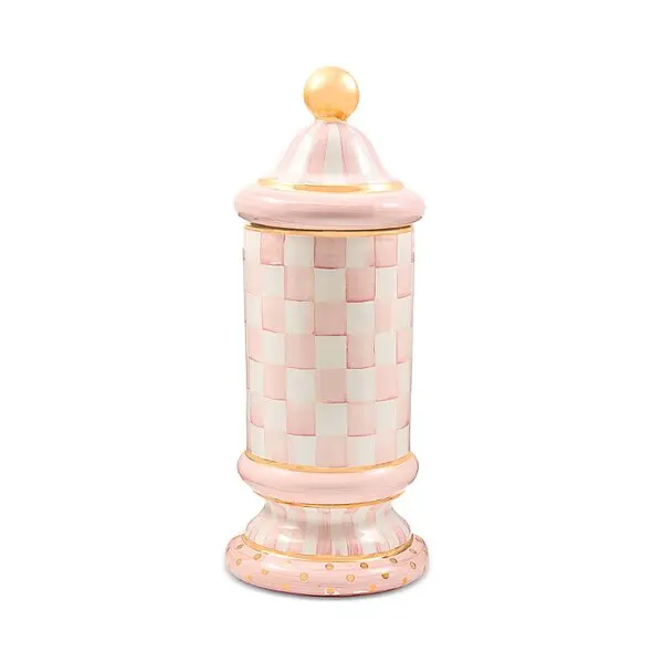 MACKENZIE-CHILDS Check Ceramic Column Canister - Rosy