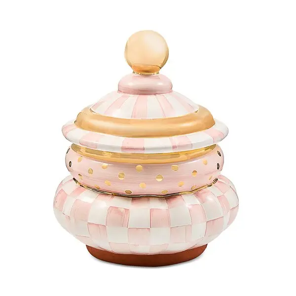 MACKENZIE-CHILDS Check Ceramic Groovy Canister - Rosy