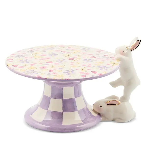 MACKENZIE-CHILDS Patch Mini Bunny Ceramic Pedestal Platter - Posie