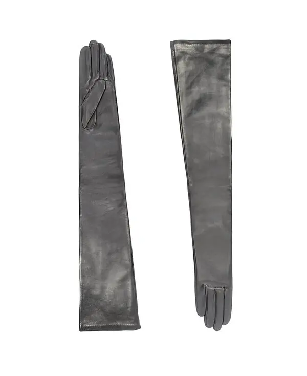 AGNELLE Arm Length Leather Gloves - Black