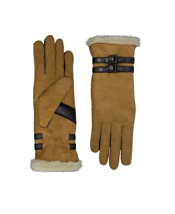 AGNELLE Double-face Lambskin Gloves With Buckle Detail - Chesnut