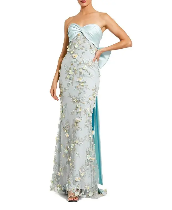 Mac Duggal Strapless Sweetheart Gown With Bow - Blue