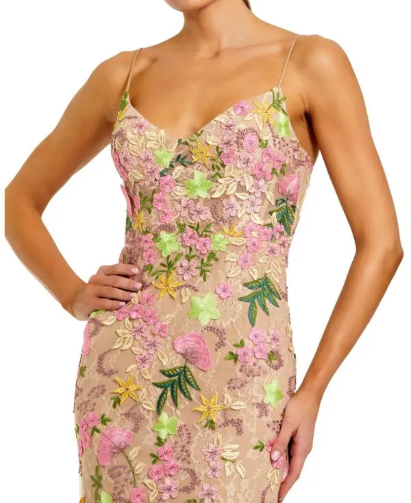 Mac Duggal Floral Embroidered Column Gown - Nude Multi