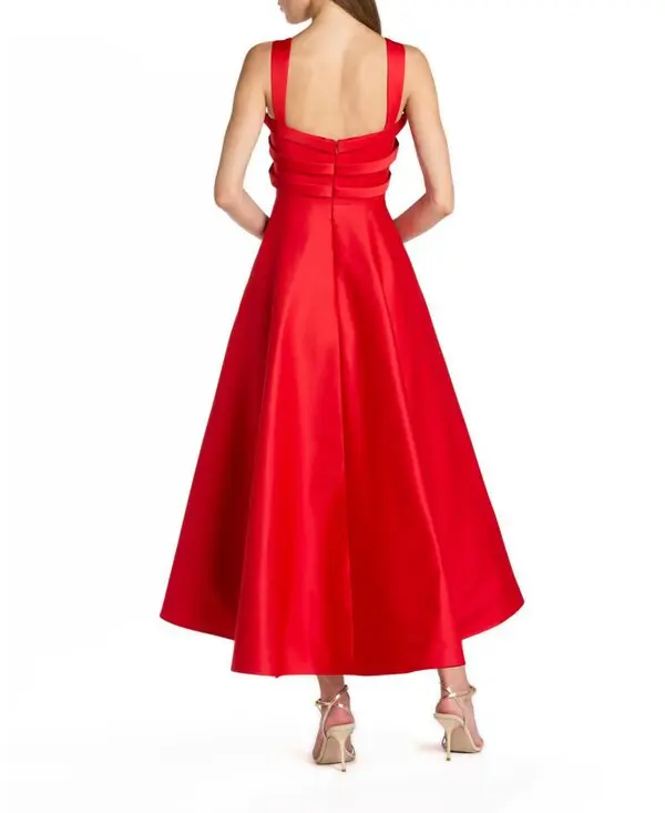 Mac Duggal Satin Sleeveless A-line Ankle Dress With Bow Detail