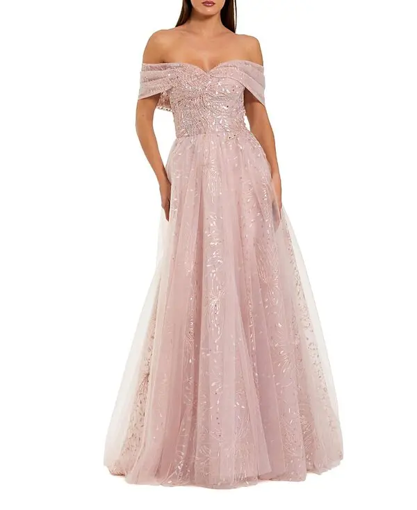 Mac Duggal Embroidered Tulle Off-the-shoulder Ballgown