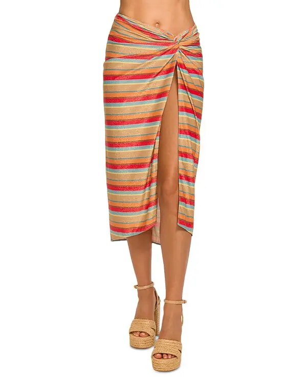 Ramy Brook Xana Striped Skirt Swim Cover-up - Flame Glitter Stripe