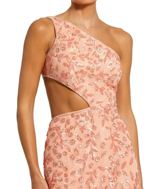 Mac Duggal Hand-embellished One-shoulder Cut-out Gown - Peach