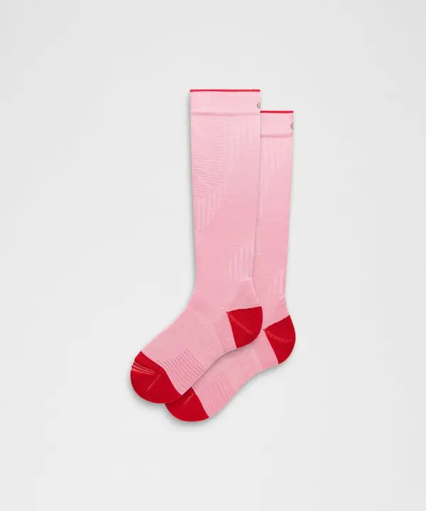 Lululemon Power Stride Knee-high Socks - Candy Cloud/oxford Red