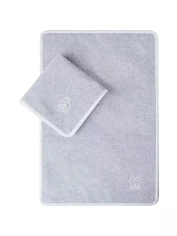 Brunello Cucinelli 2-piece Cotton Terrycloth Towel Set With Embroidery - Grey