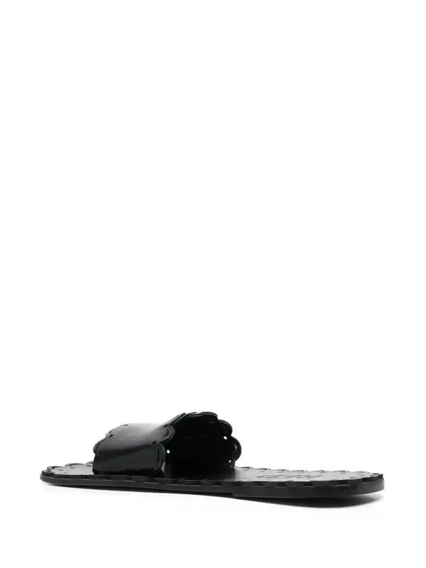 Red Valentino Scalloped Leather Slide Sandals - Black