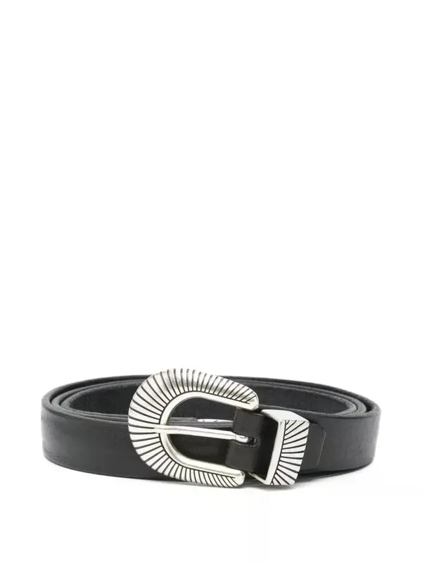 ERALDO Textured-buckle Leather Belt - Black