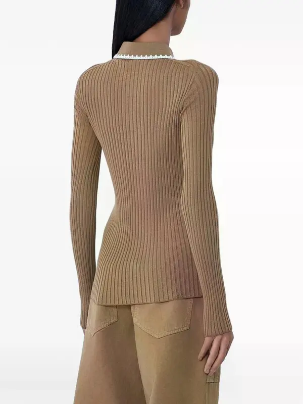 Moncler Ribbed Button Polo Top - Brown