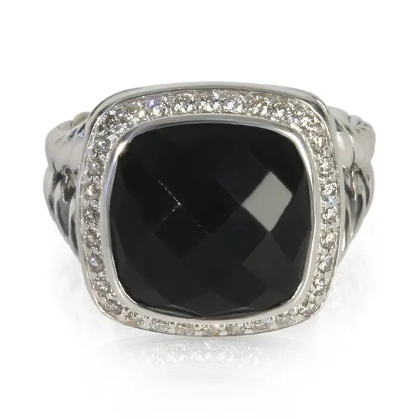 David Yurman Sterling Silver, Onyx, And Diamond Albion Ring - Sterling_silver