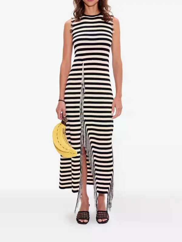 SIMONMILLER Striped Fringe Knit Midi Dress - Black