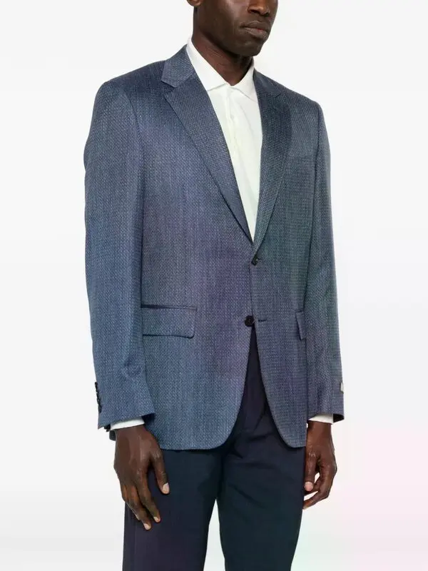 Canali Patterned Notched Lapel Jacket - Blue