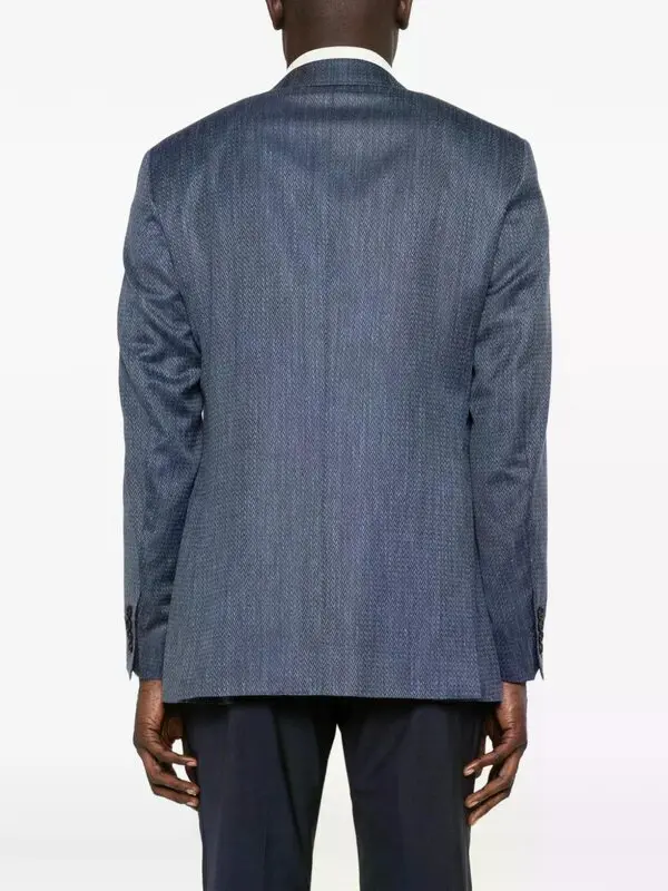 Canali Patterned Notched Lapel Jacket - Blue