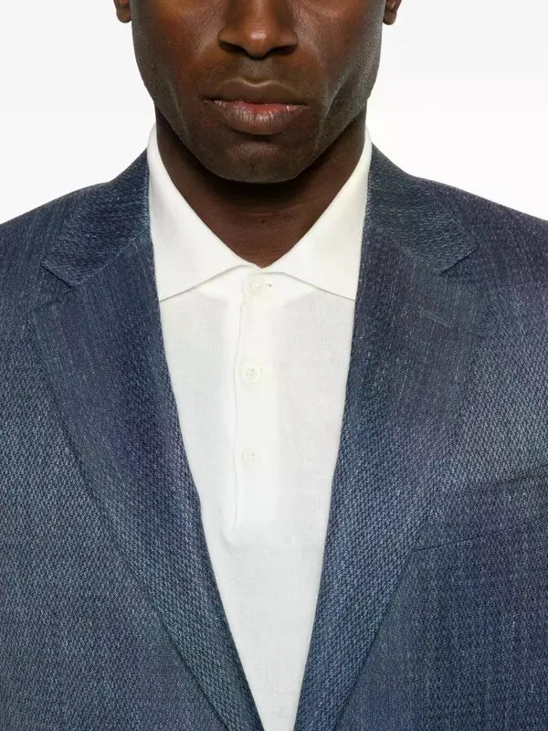 Canali Patterned Notched Lapel Jacket - Blue