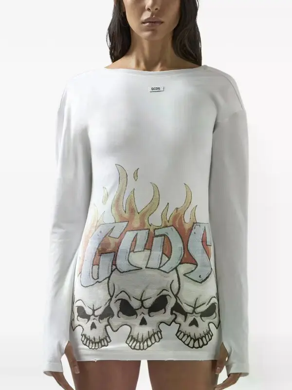 Gcds Long-sleeve Graphic-print Mini Dress