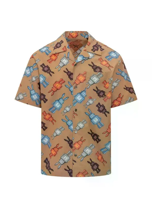 Mcm Rabot Rabbit-print Camp-collar Shirt - Neutrals