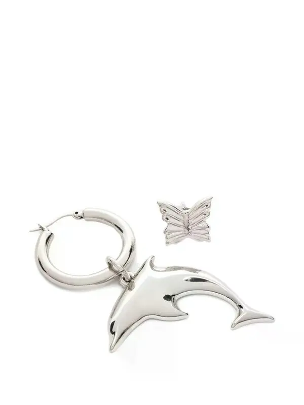 Blumarine Dolphin Pendant Butterfly Motif Mismatched Earrings