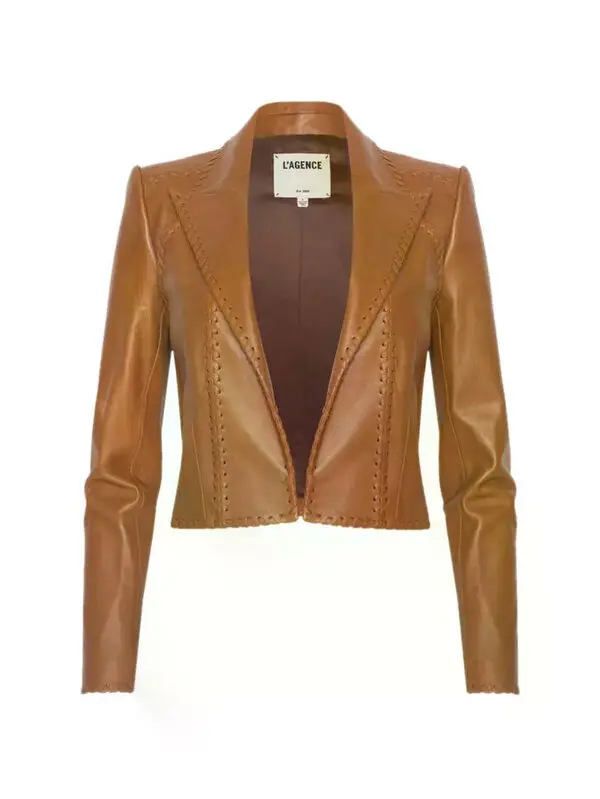L'Agence Dulcie Whipstitch Leather Jacket - Brown